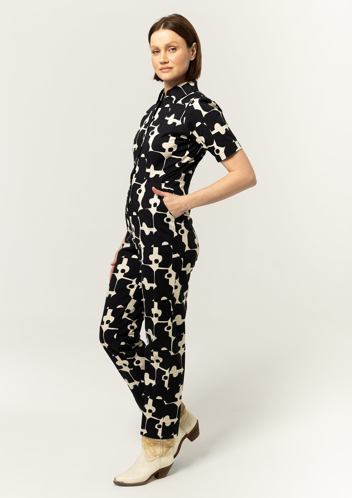 Kami Jumpsuit | BEL KAZAN | Capri Printed Cotton Poplin Jumpsuit Handmade in Bali
