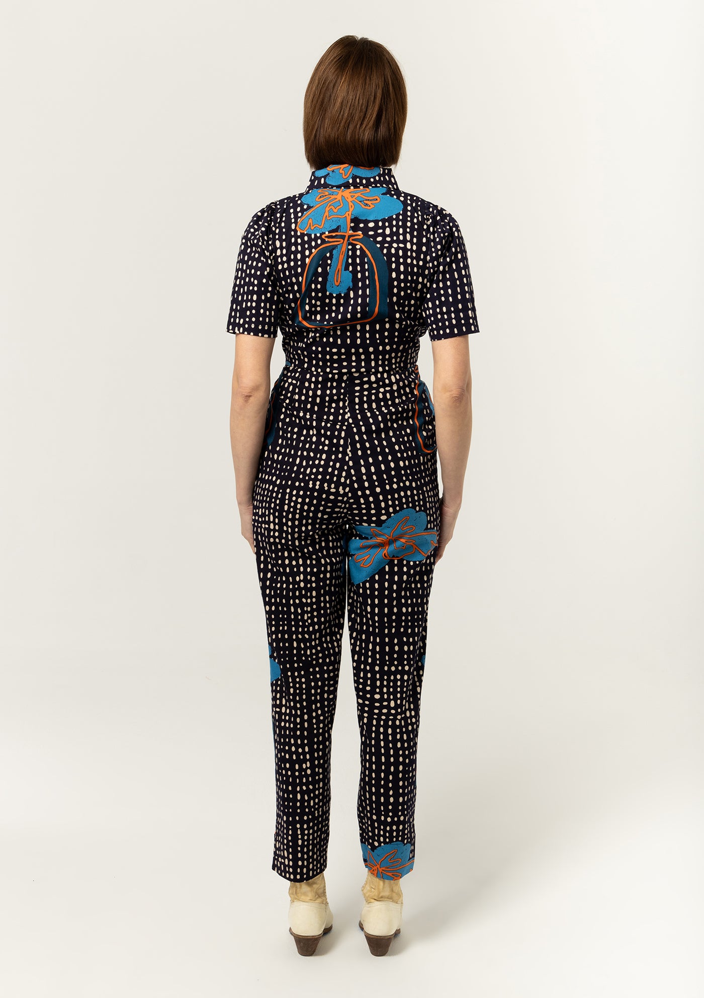 Kami Jumpsuit | BEL KAZAN | Black Vase Printed Cotton Poplin Jumpsuit Handmade in Bali