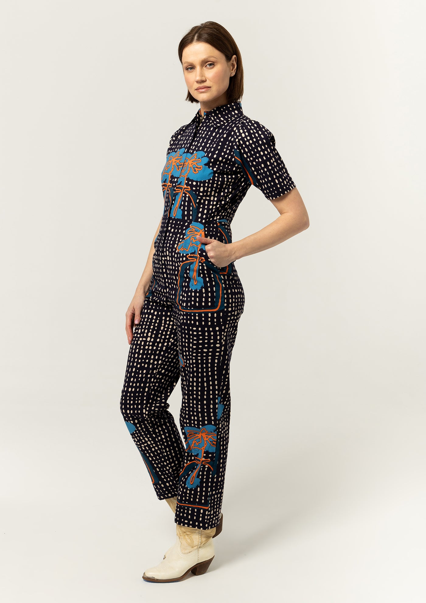 Kami Jumpsuit | BEL KAZAN | Black Vase Printed Cotton Poplin Jumpsuit Handmade in Bali