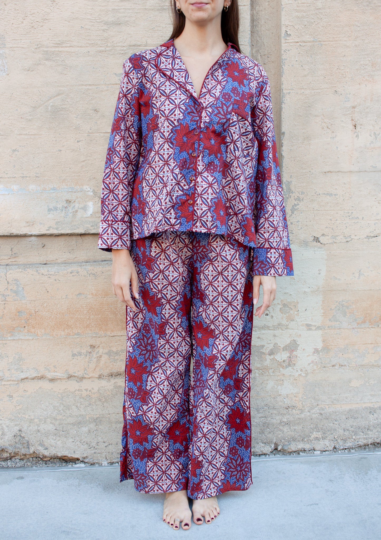 Maeve Pajama Set | BEL KAZAN | Chestnut Batik | Cotton Spandex ...